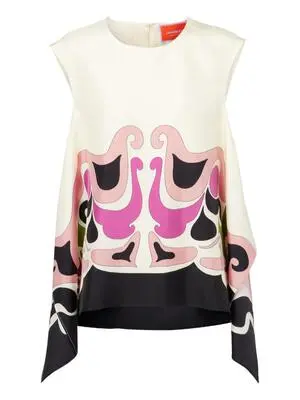 La DoubleJ Sleeveless Printed Silk Twill Top - White