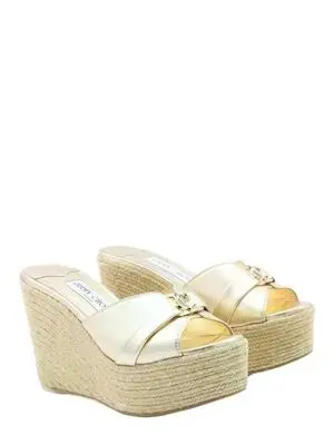 JIMMY CHOO Leda Wedge Mules - Gold