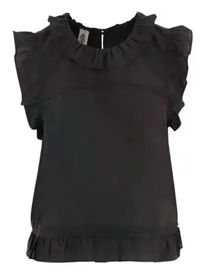 THE GARMENT Ruffled Silk Sleeveless Top - Black