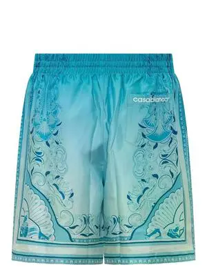 Casablanca Silk Egyptian Print Shorts - Blue