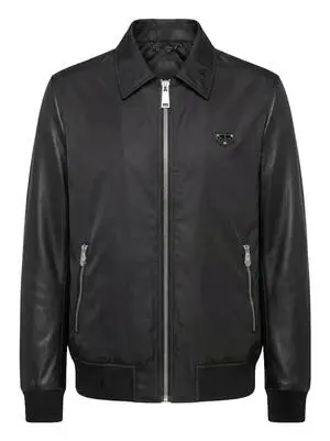Philipp Plein Nylon Bomber Jacket With Hexagon Badge - Black