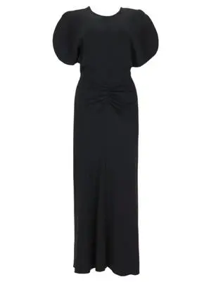 Victoria Beckham Gathered Puff-sleeve Midi Dress - Black