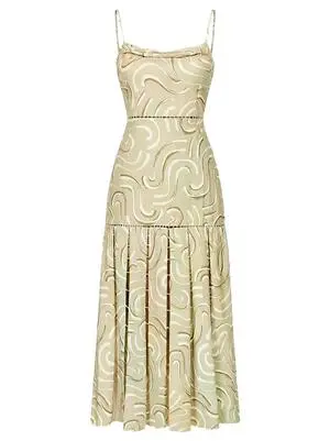 Alexis Abstract Print Ladder-stitch Midi Dress - Neutrals