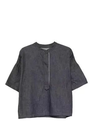 NINE:INTHE:MORNING Angela Short-sleeve Denim Blouse - Blue