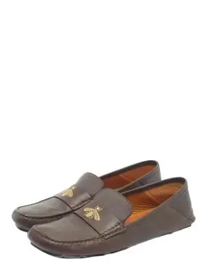 Gucci Embroidered Bee Moc-toe Loafers - Brown