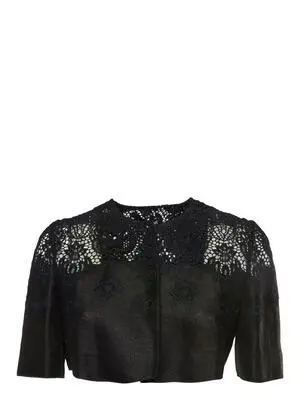 Dolce & Gabbana Cropped Jacket With Floral Lace Detailing - Black