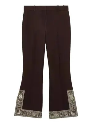 Burberry Cropped Embroidered Wool Silk Flared Trousers - Brown
