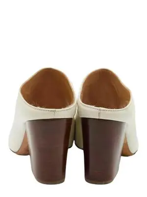 SERGIO ROSSI Leather Peep-toe Mules - Neutrals