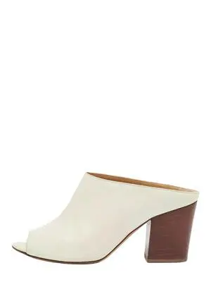SERGIO ROSSI Leather Peep-toe Mules - Neutrals