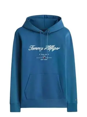 Tommy Hilfiger Logo Print Hoodie - Blue