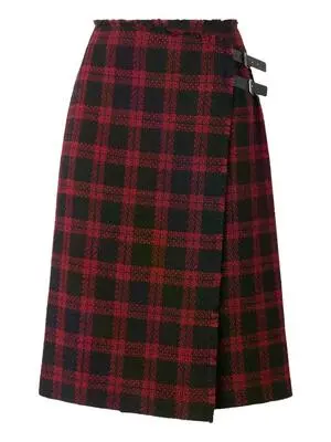 Pinko Tartan Check Buckled Midi Skirt - Red