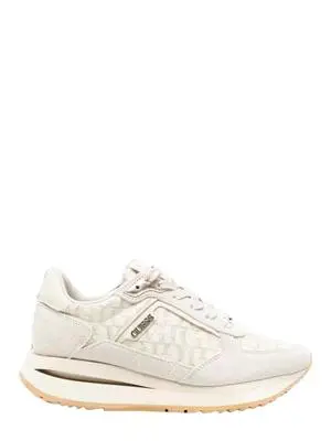 Guess Logo-print Suede-panel Sneakers - Neutrals