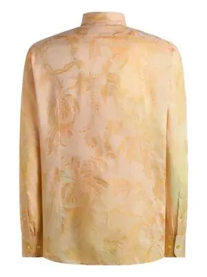 Etro Cotton Jacquard Shirt With Parrot And Palm Tree Motif - Orange