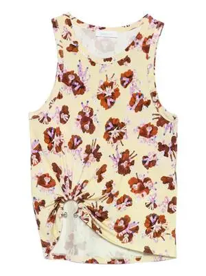 Rabanne Sleeveless Floral Pattern Ring Detail Top - Neutrals