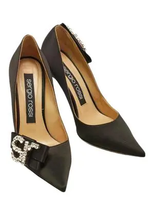 SERGIO ROSSI Crystal-logo Bow Pumps - Black