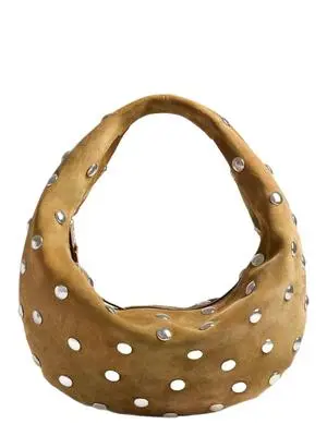Khaite Medium Hobo Bag In Suede With Silver Studs - Neutrals