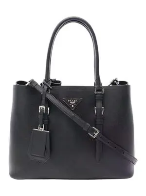 Prada Saffiano Cuir Double Handle Satchel - Black