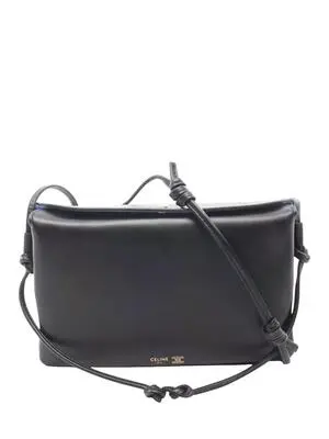 Celine Leather Trio Flap Shoulder Bag - Black