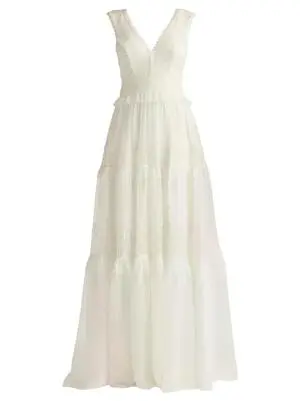 Tadashi Shoji Maxi Shiva Lace-panelled Tiered Dress - Neutrals