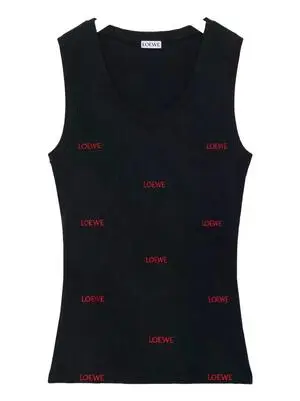 Loewe Logo Embroidered Ribbed Tank Top - Black