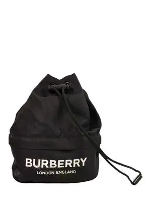 Burberry Logo Print Drawstring Bucket Bag - Black
