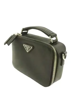 Prada Saffiano Leather Shoulder Bag With Enamel Triangle Logo - Black