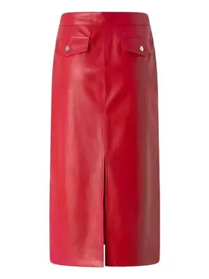 Pinko Faux-leather Midi Skirt With Rear Slit - Red