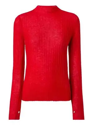 Pinko Ribbed Knit Mock Neck Long Sleeve Sweater - Red