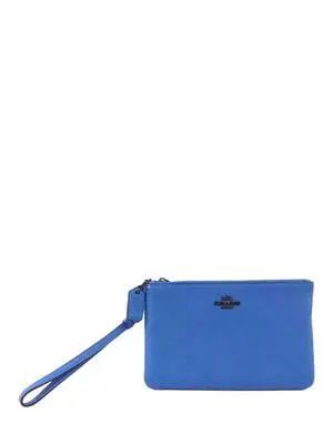 COACH VINTAGE Leather Clutch Bag With Detachable Wrist Strap - Blue