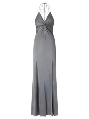 Pinko Long Slip Dress With Knot Detail - Grey