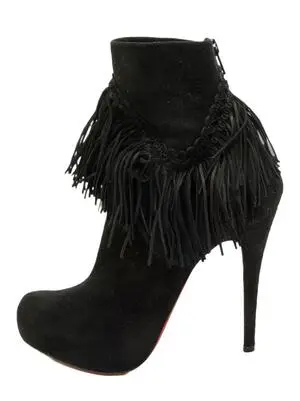 CHRISTIAN LOUBOUTIN Suede Fringe Ankle Boots - Black