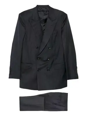 TOM FORD Herringbone Double-breasted Suit - Blue