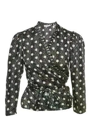 Sandro Printed Wrap Blouse - Black