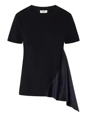 Liu Jo Bimaterial T-shirt With Lace Details - Black