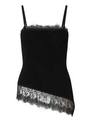 Liu Jo Asymmetric Knit Top With Lace Details - Black