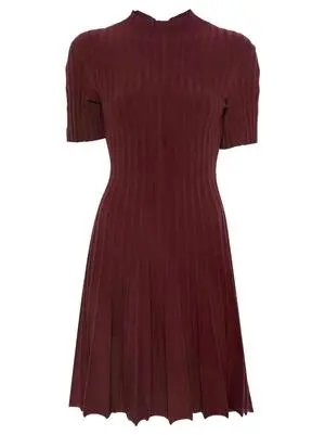 Maje Ribbed Knit Midi Dress With Funnel Neck And Gold-tone Hardware - Red