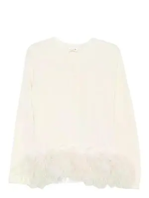 P.a.r.o.s.h Feather-trim Rear-tie Cardigan - Neutrals