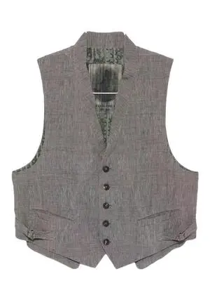ZIGGY CHEN Prince Of Wales Pattern V-neck Waistcoat - Grey