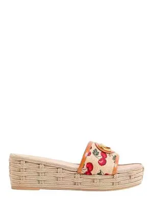 Valentino Garavani Vlogo Signature Flatform Sandals In Jacquard Raffia - Neutrals