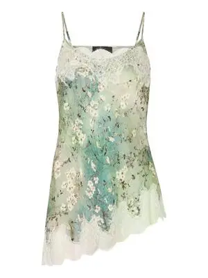 Liu Jo Printed Satin Top With Lace Detail - Green