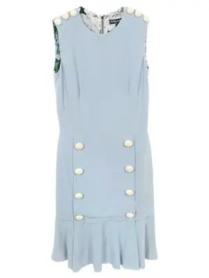 Dolce & Gabbana Sleeveless Midi Dress With Button Embellishments And Ruffled Hem - Blue