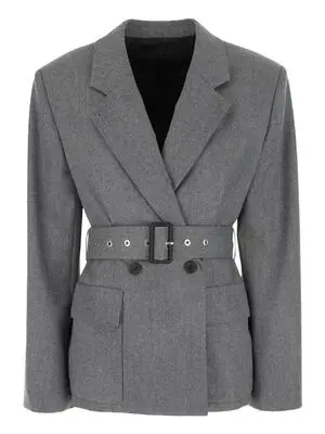 LANVIN Belted Double-breasted Blazer - Grey