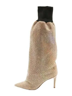Alexandre Vauthier Crystal Embellished Suede Slouchy Boots - Neutrals