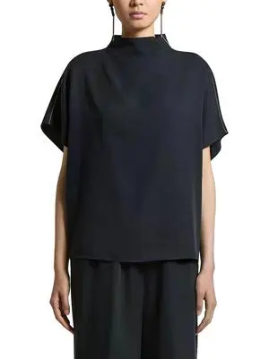 Peserico High-neck Short Sleeve Blouse - Blue