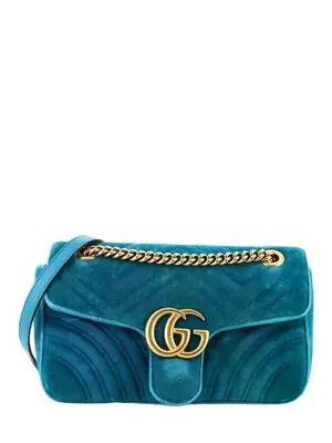 Gucci Matelasse Velvet Small Shoulder Bag - Blue