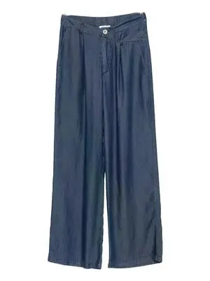 CLIPS Wide-leg Pleated Trousers With Button Fastening - Blue