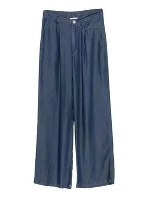 CLIPS Wide-leg Pleated Trousers With Button Fastening - Blue
