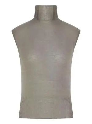 Rick Owens Ribbed Knit Sleeveless Turtleneck Top - Neutrals