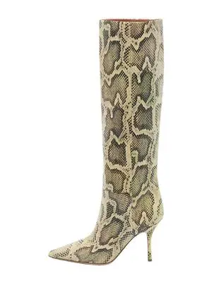 Paris Texas Croc-embossed Knee-high Stiletto Boots - Neutrals