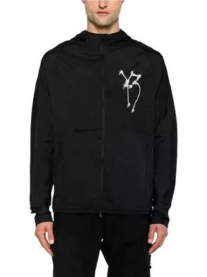 Y3 Graphic Print Zip-up Hooded Jacket - Black